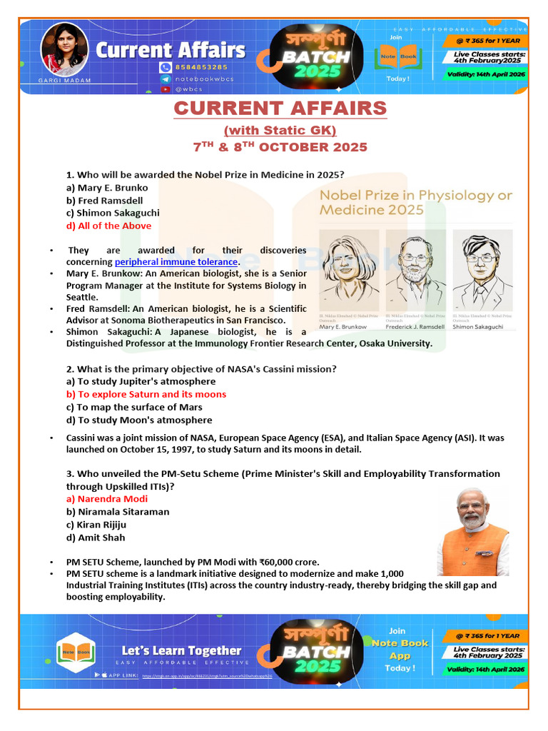 Current Affairs: October 2025 Highlights | PDF | Nasa