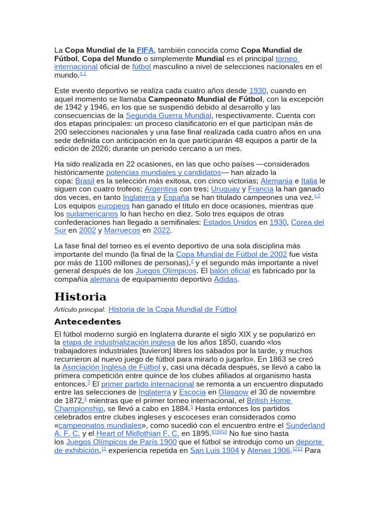 Historia de la Copa Mundial de Fútbol | PDF | FIFA Copa del Mundo ...