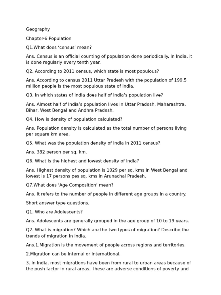 G-9 Geo Ch-6 Population | PDF | Economies