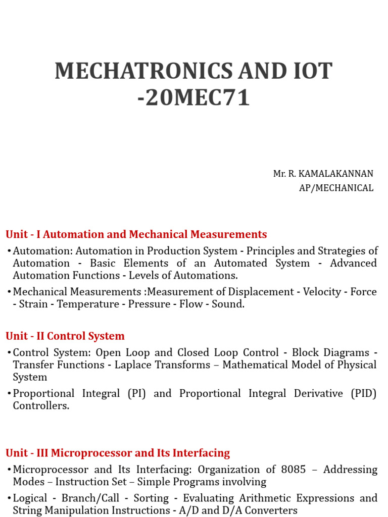 Mechatronics and Iot Unit 1 | PDF | Automation | Inductor