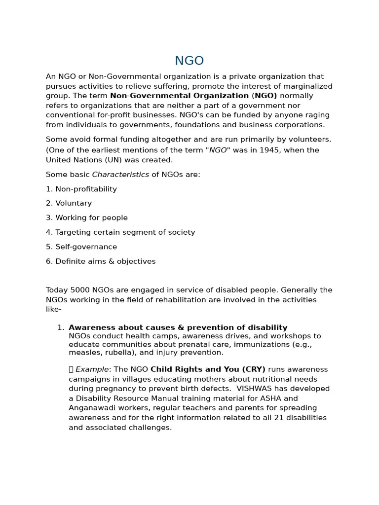 Ngo | PDF | Non Governmental Organization | Disability