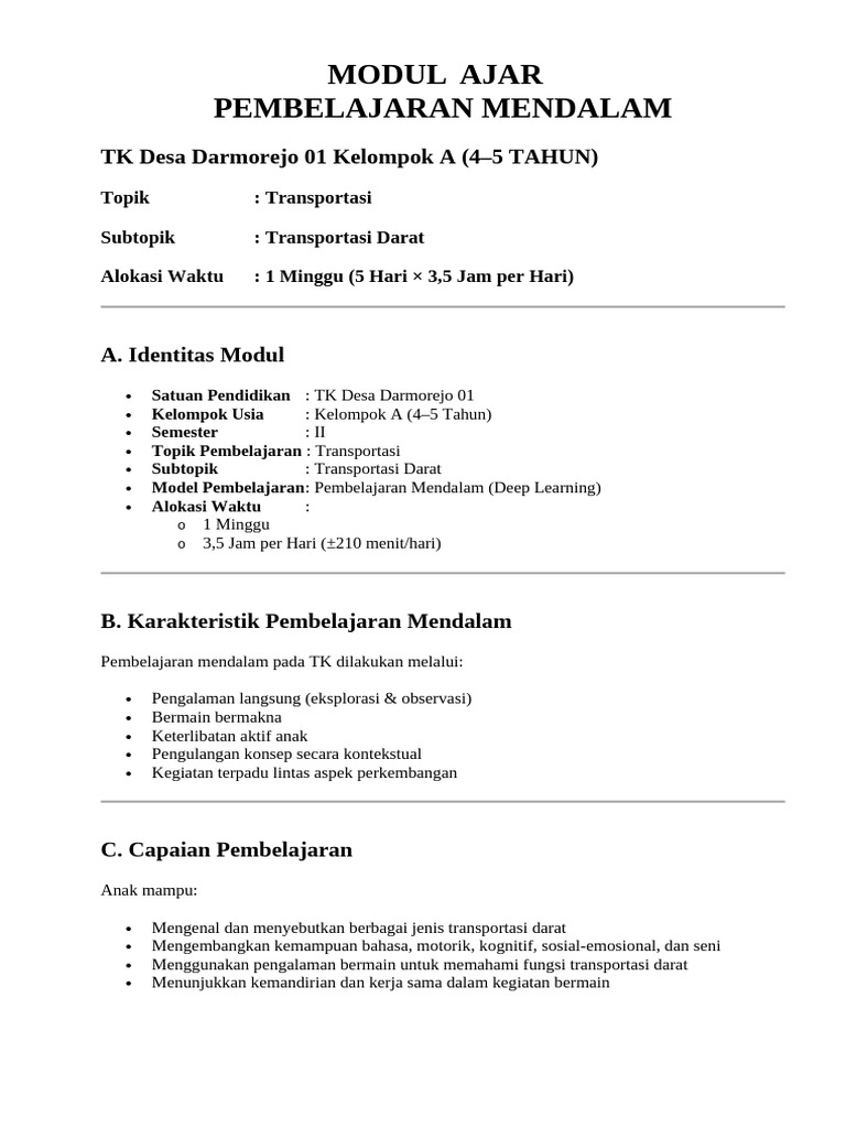MODUL AJAR tk a | PDF