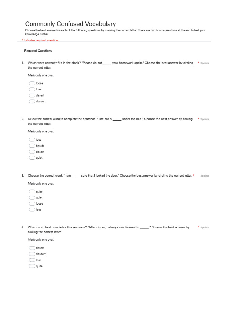 Commonly Confused Words Quiz | PDF | Chess Openings | Chess