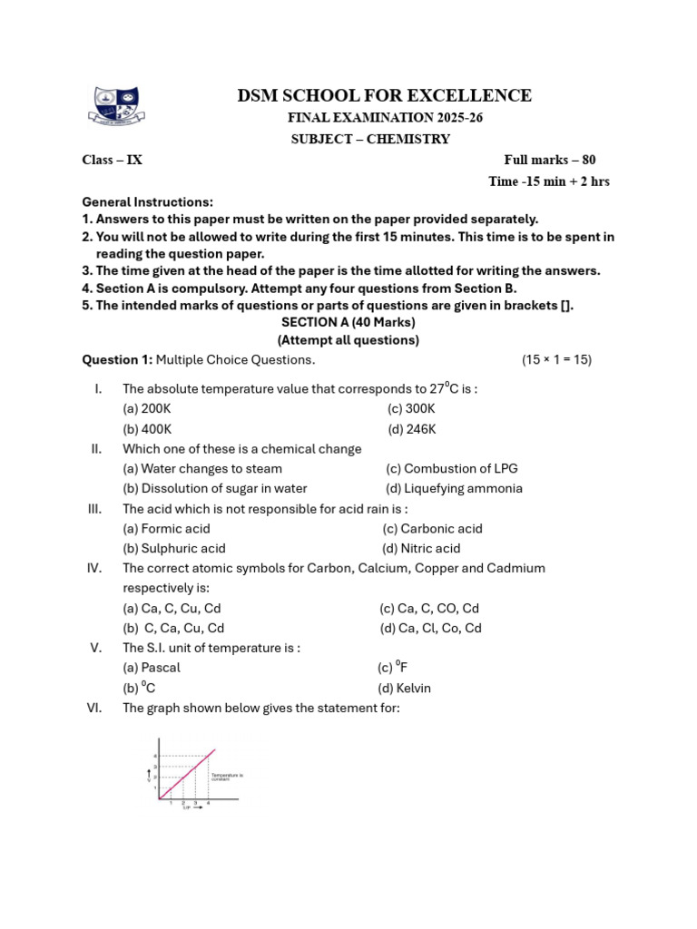 Class IX Chemistry Final Exam 2025-26 | PDF