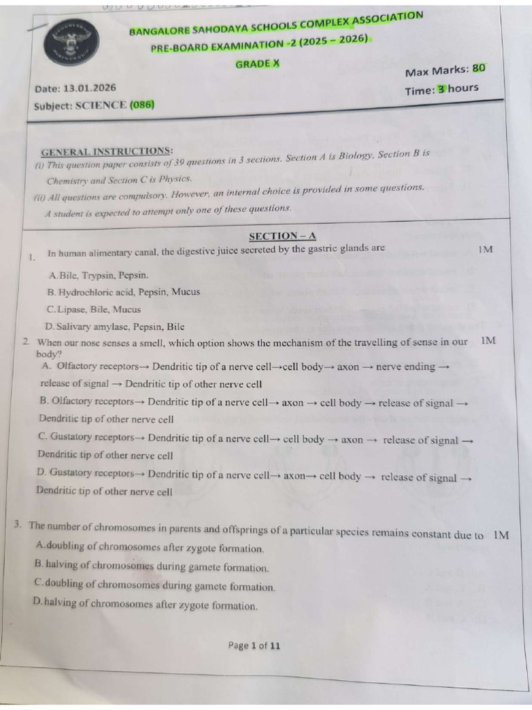 Science Sahodaya Paper | PDF