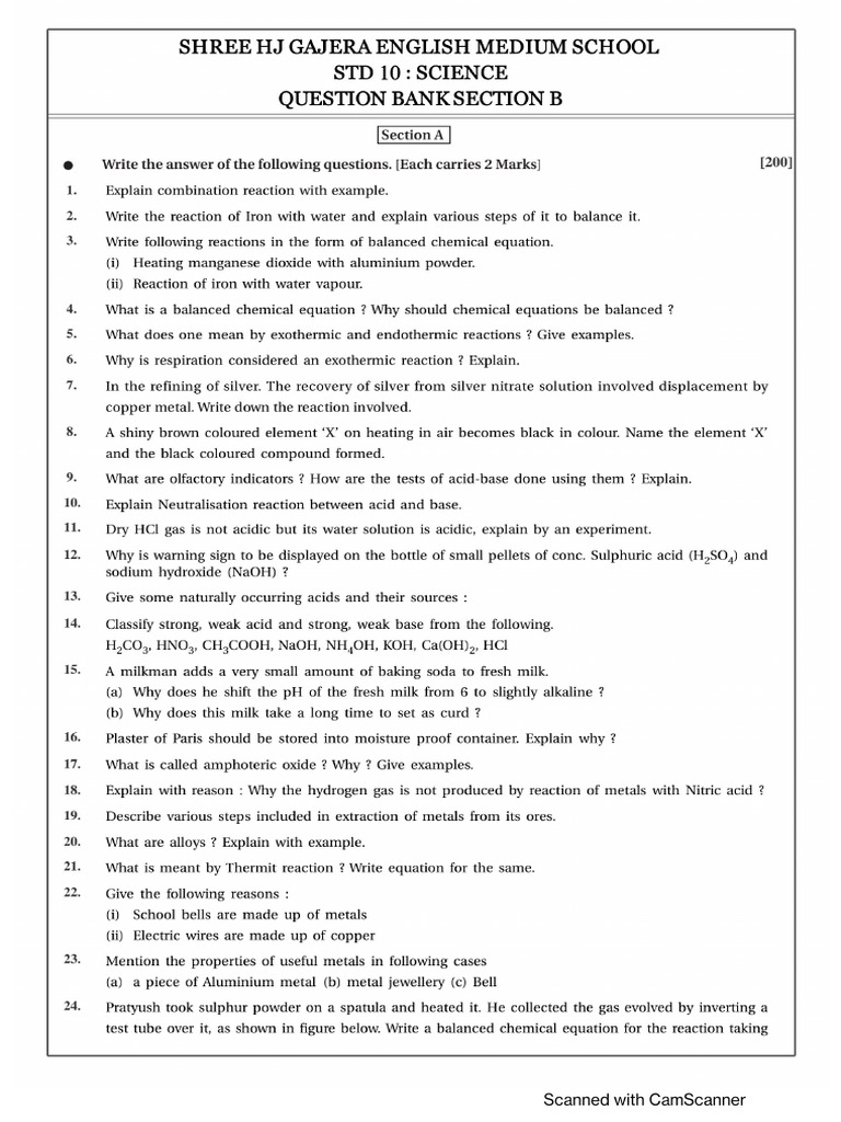 Science Question Bank - 23-24 | PDF