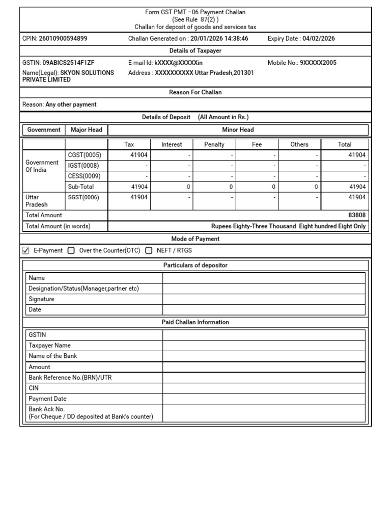 skyon -83808 | PDF | Payments | Government Of India