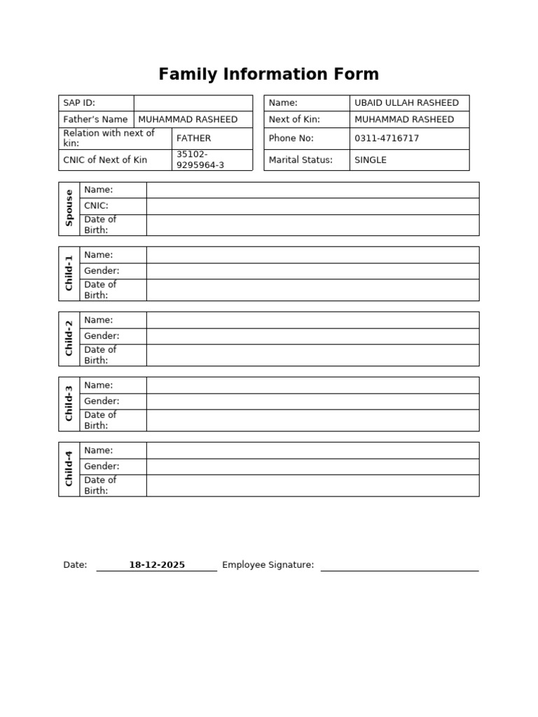 Family Information Form New | PDF