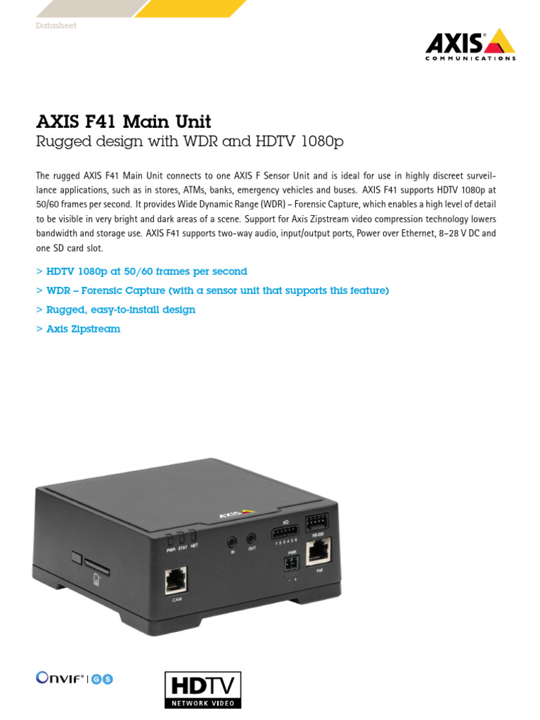 AXIS F41 Main Unit: Rugged 1080p Camera | PDF | File Transfer Protocol ...