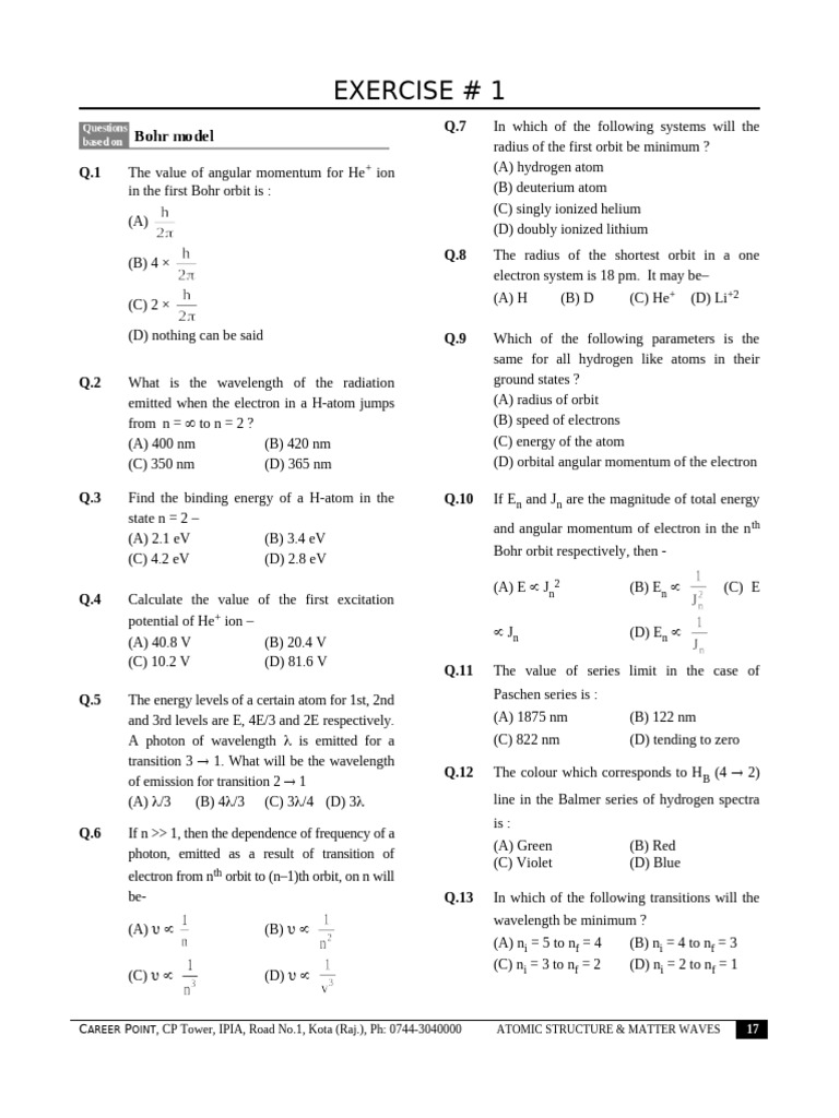00000172-2. Atomic Structure & Matter Waves (Ex. 1 & 5) | PDF ...
