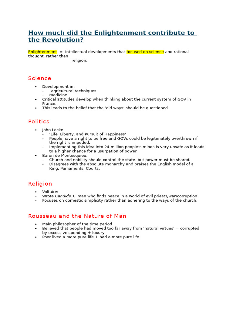 How much did the Enlightenment contribute to the Revolution | PDF | Age ...