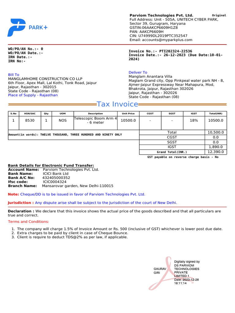 Parviom Technologies Invoice Details | PDF | Invoice | Taxes