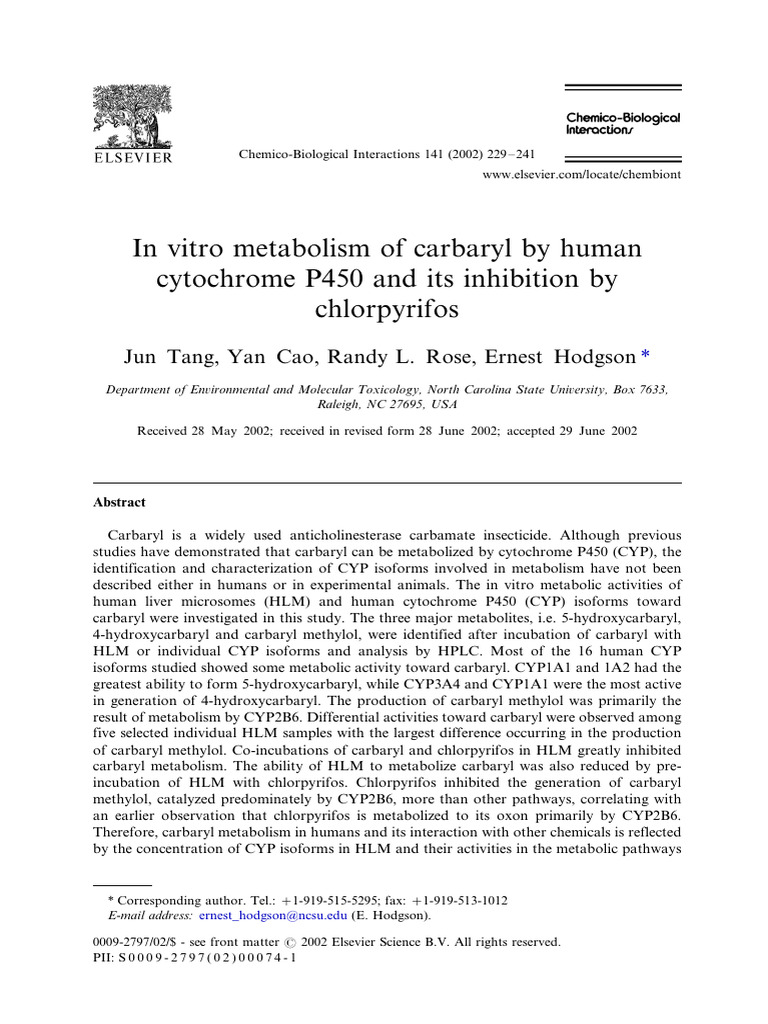 Human Metabolism of Carbaryl by CYPs | PDF | Cytochrome P450