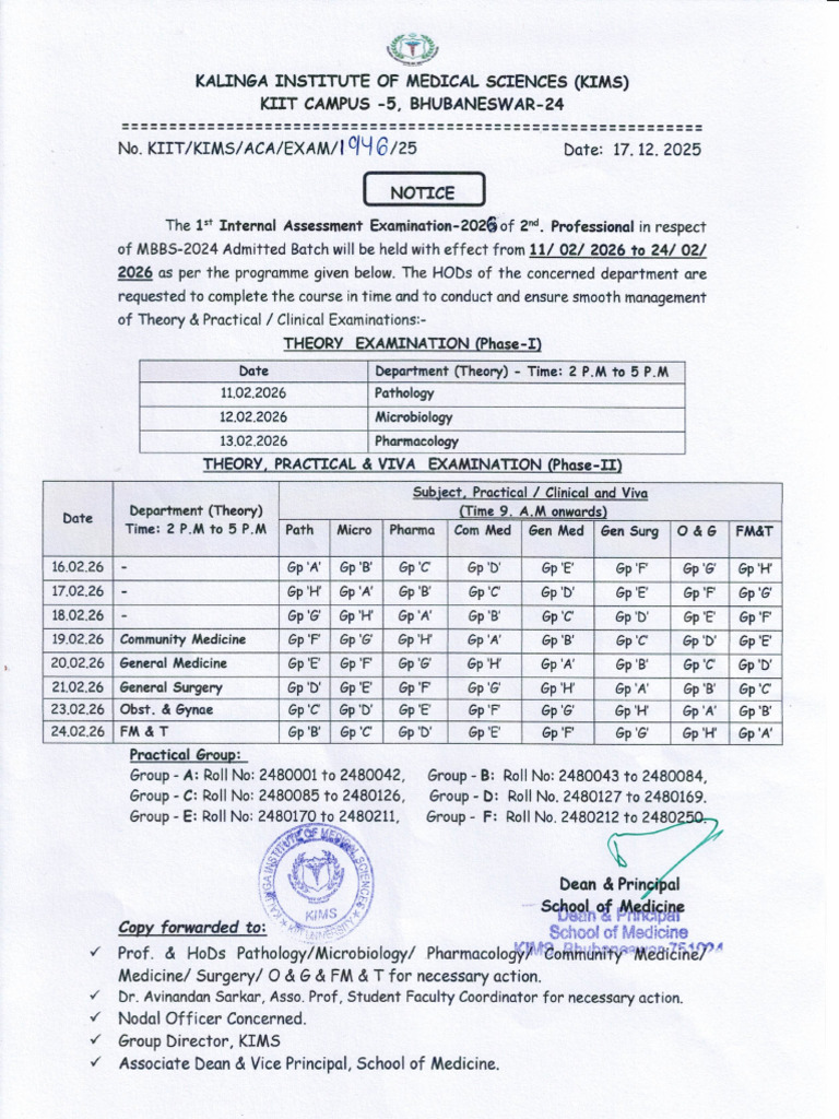 1st. Internal Assessment Exam - 26 of 2nd. Prof. MBBS (2024 Admitted ...