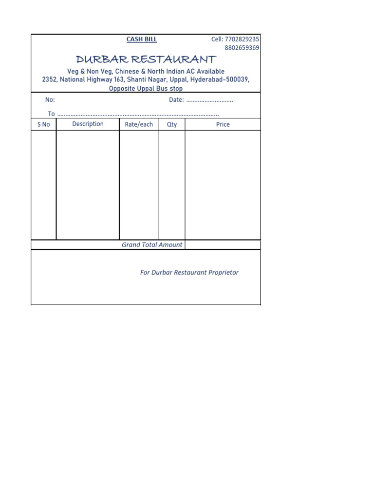 Bill Food Purpose (Durbar) | PDF