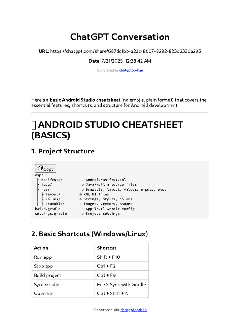 Essential Android Studio Cheatsheet | PDF | Android (Operating System ...
