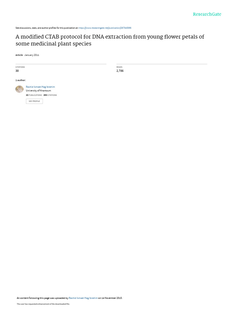 A Modified CTAB Protocol For DNA Extraction From y | PDF | Agarose Gel ...