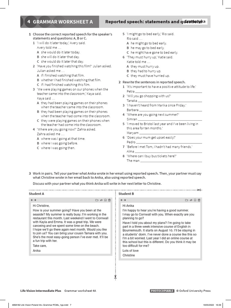 Life_Vision_Int_Plus_Gram_Worksheet_A_U4 | PDF