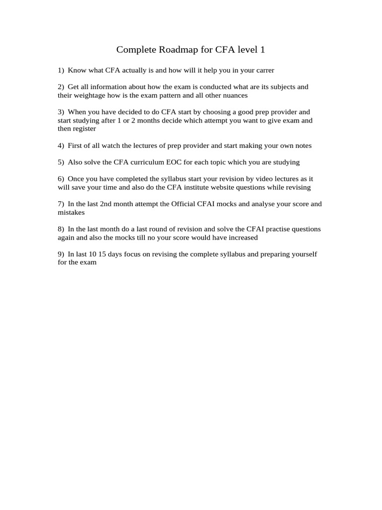 Complete Roadmap For CFA Level 1 | PDF