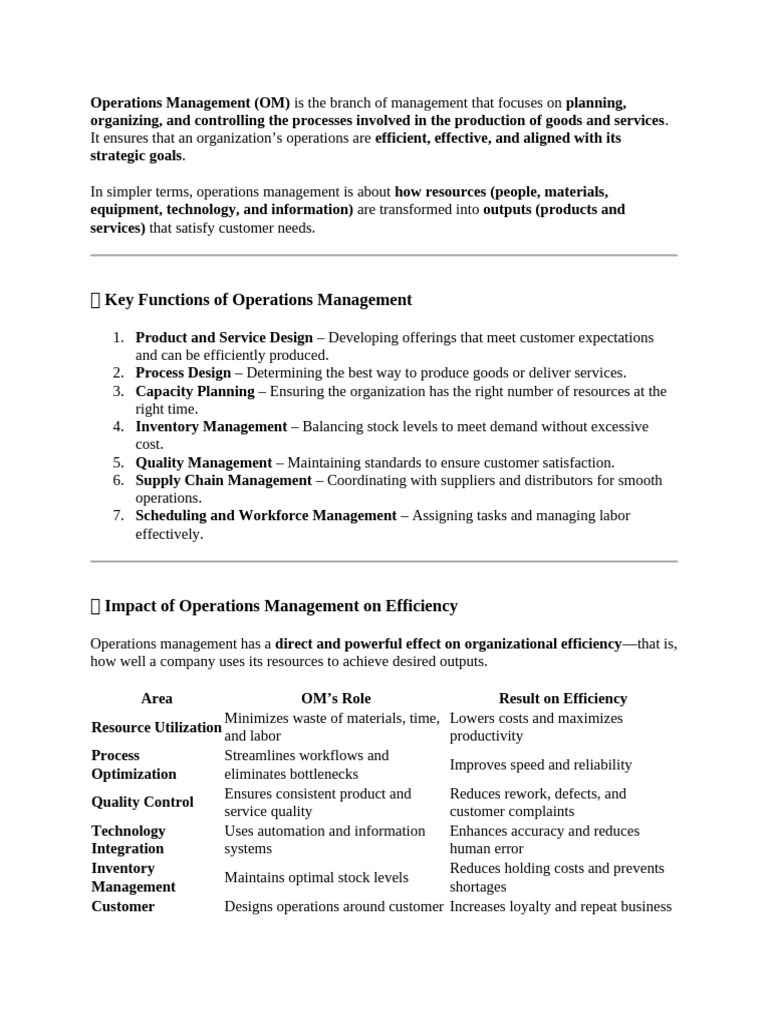 Key Functions of Operations Management | PDF | Operations Management ...