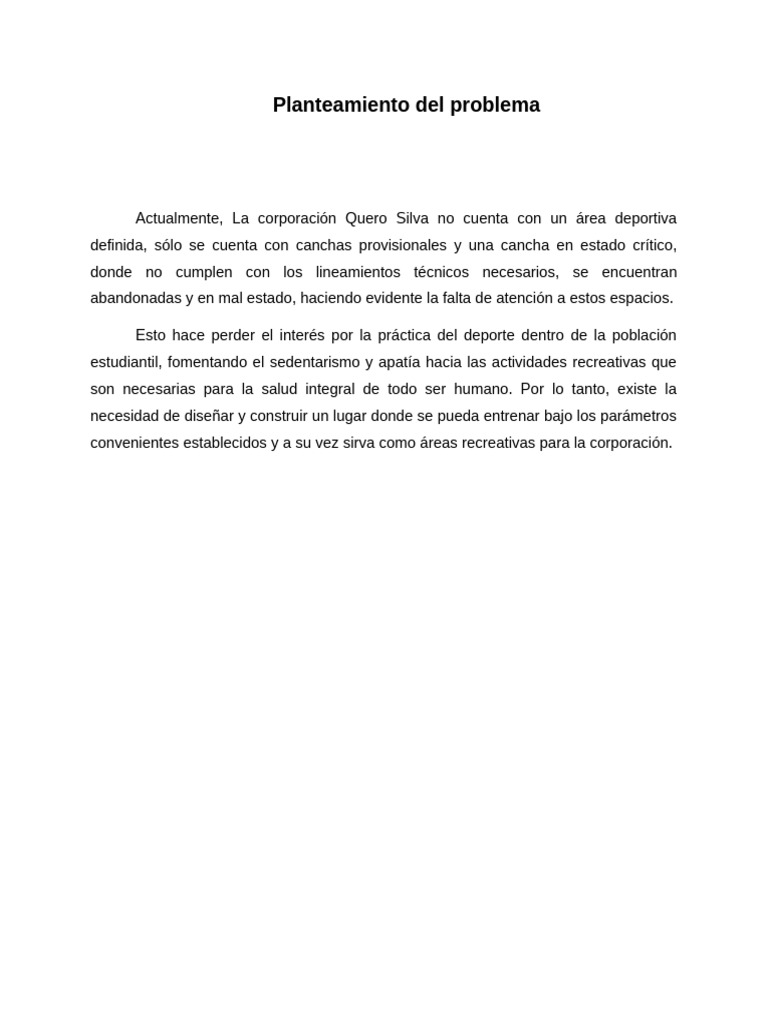Necesidad de un Área Deportiva en Quero Silva | PDF