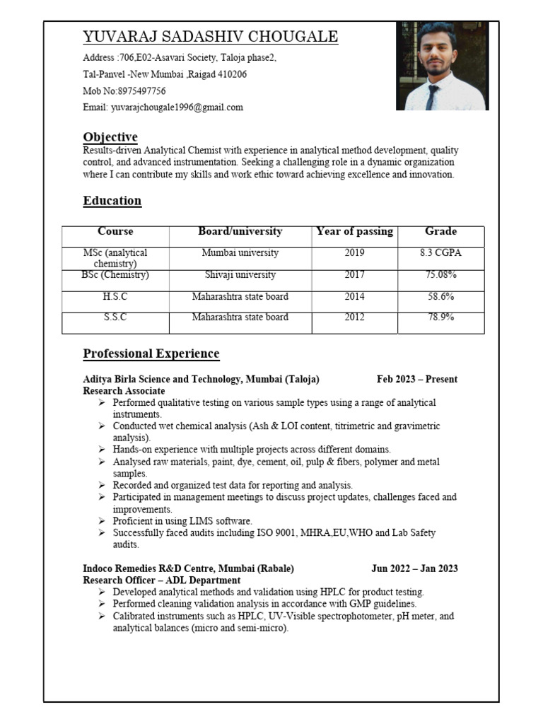 Yuvaraj ChougaleC CV26-1 | PDF | Analytical Chemistry | Titration