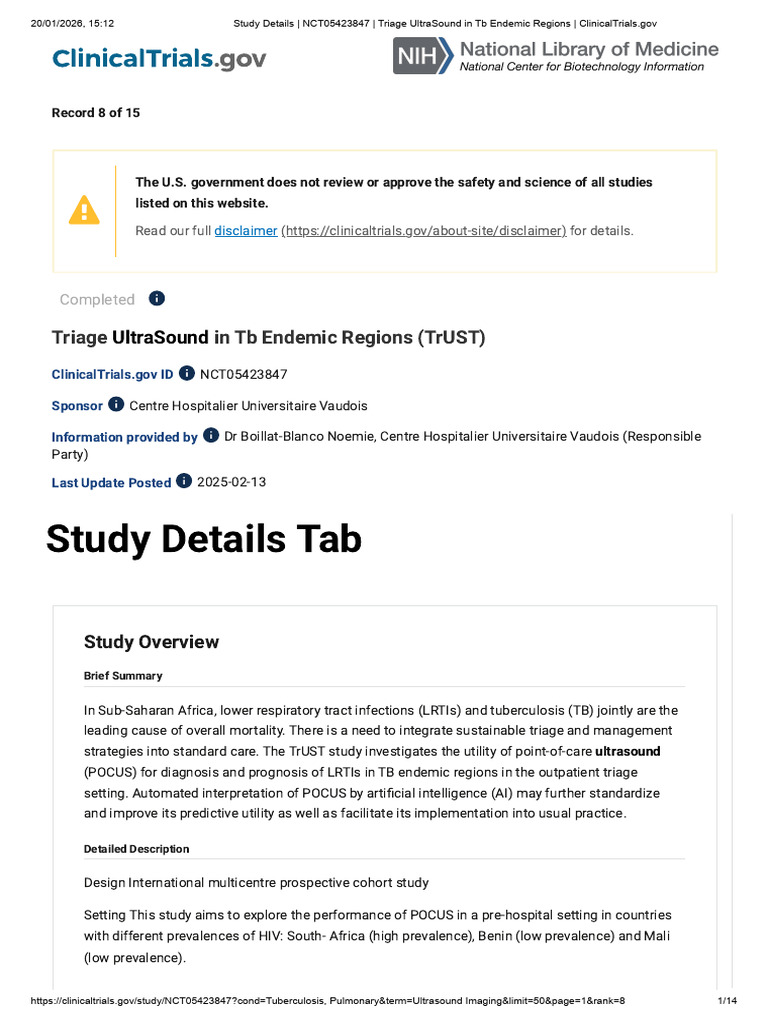 Study Details _ NCT05423847 _ Triage UltraSound in Tb Endemic Regions ...