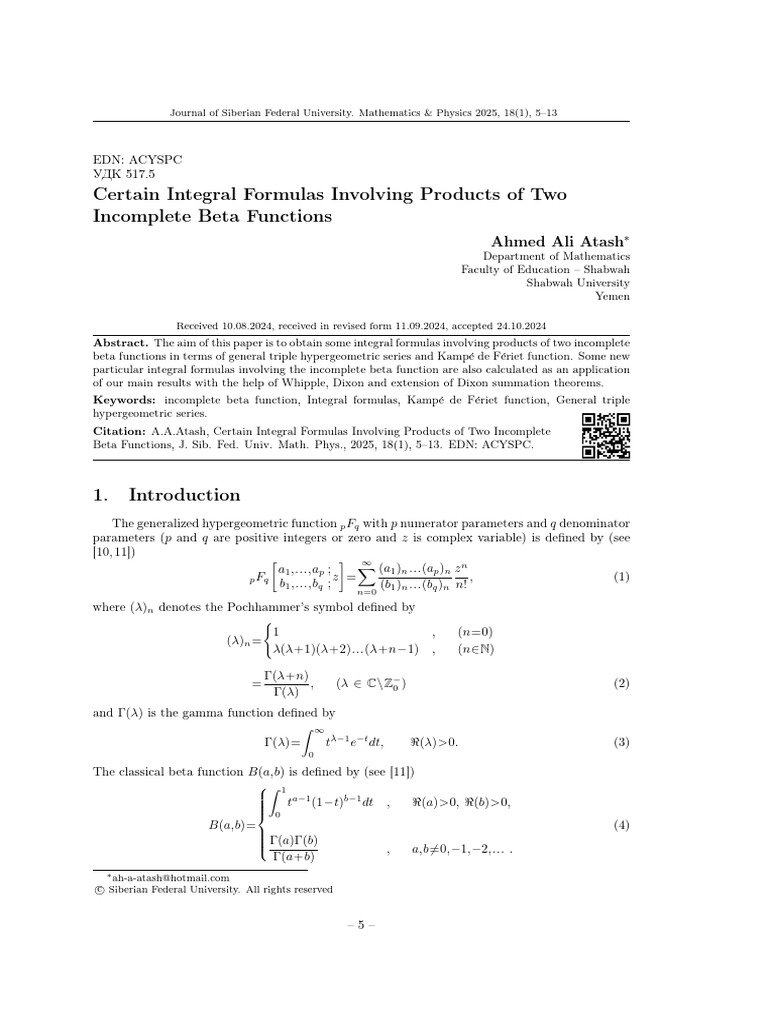 Certain Integral Formulas Invo | PDF | Function (Mathematics ...