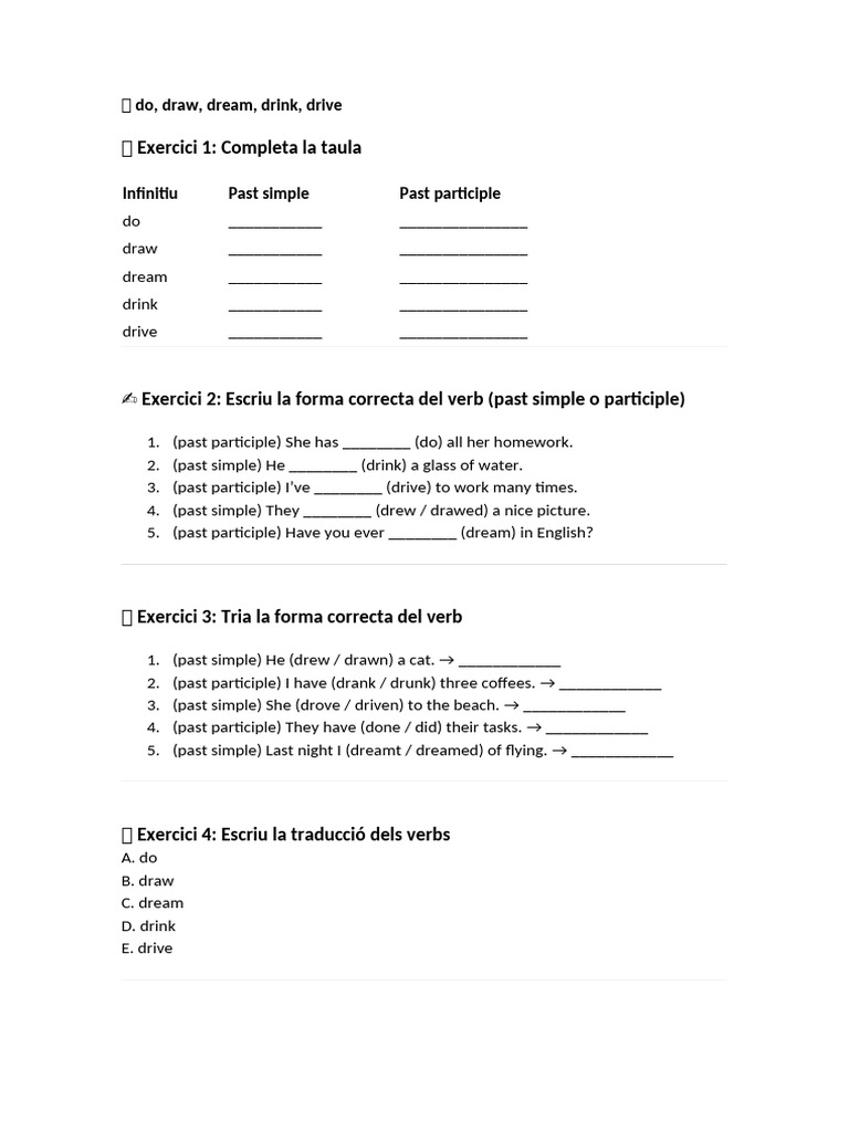 English Verb Forms Exercises | PDF