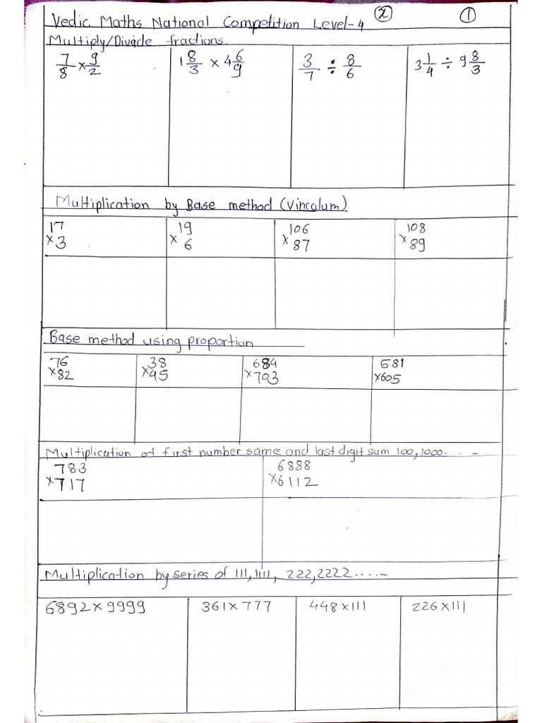 Vedic Maths 4th Level Paper (Handwritten) | PDF