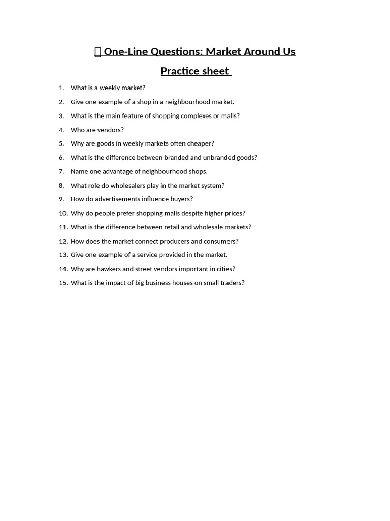 Worksheet Market Around Us | PDF