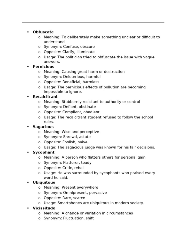 50 Advanced Vocabulary Words | PDF