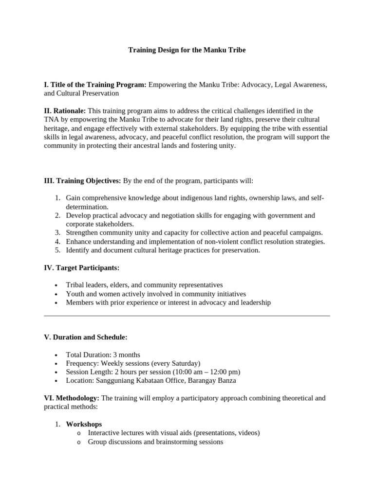 Training Design For The Manku Tribe | PDF | Negotiation | Evaluation
