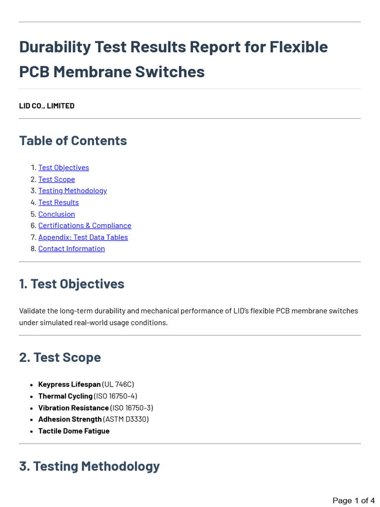 Durability Test Results Report For Flexible PCB Membrane Switches | PDF ...