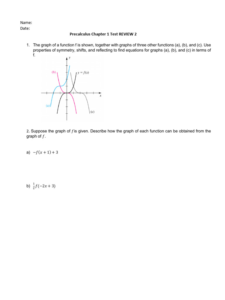 Precalculus Chapter 1 Test Review | PDF | Function (Mathematics) | Analysis
