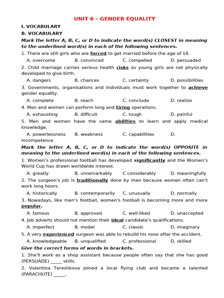 Unit 6 - Gender Equality M | PDF | Gender Studies | Gender Equality