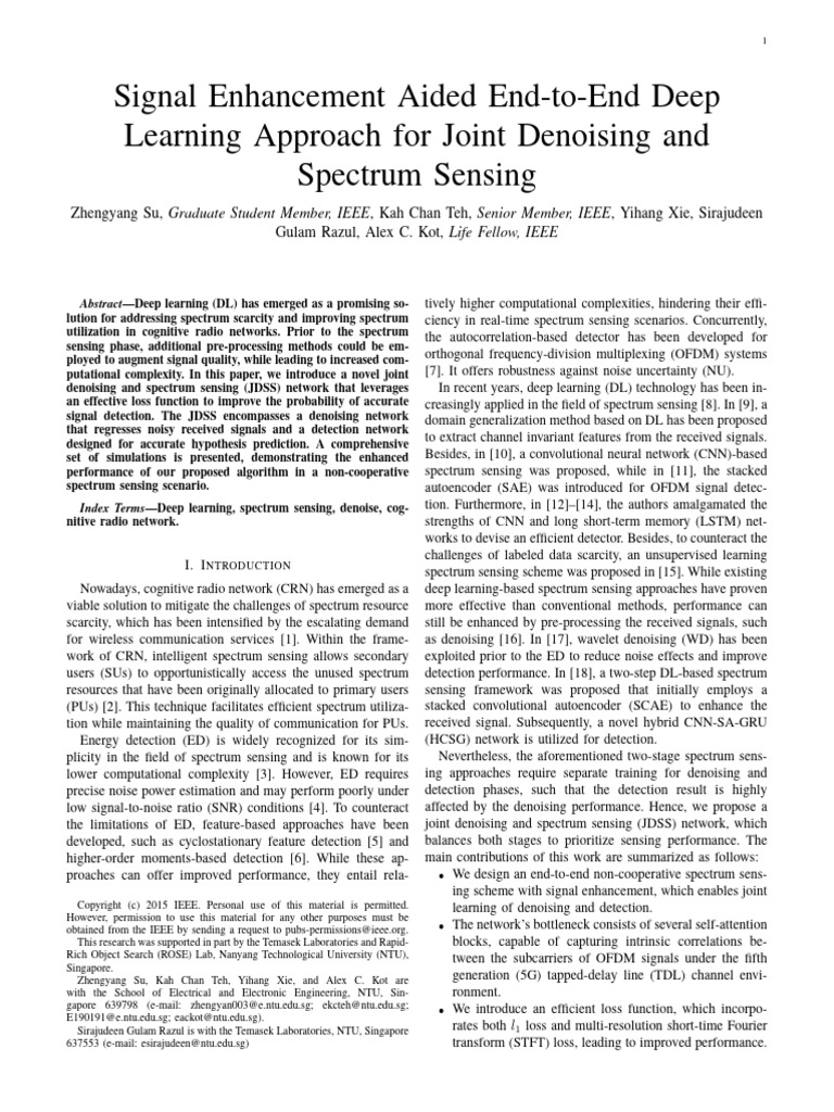 Joint Denoising for Spectrum Sensing | PDF | Orthogonal Frequency ...
