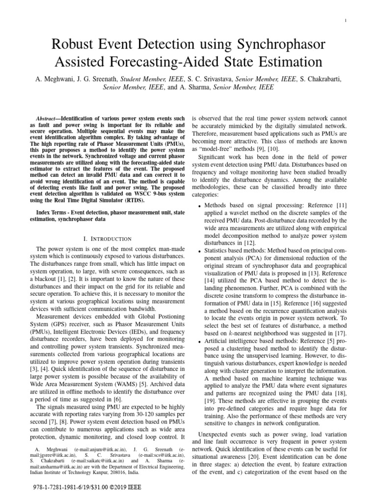 Robust Event Detection Using Synchrophasor | PDF | Kalman Filter ...