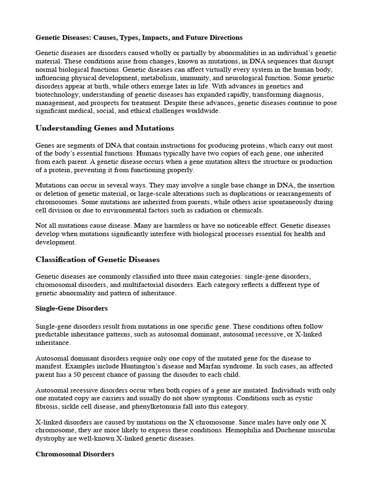 Genetic Diseases - Causes, Types, Impacts, and Future Directions | PDF ...