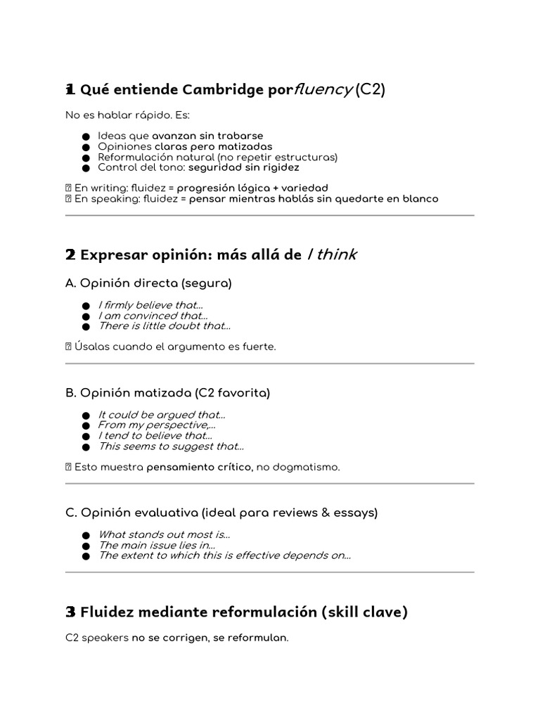 1 Qué Entiende Cambridge Por Fluency (C2) | PDF