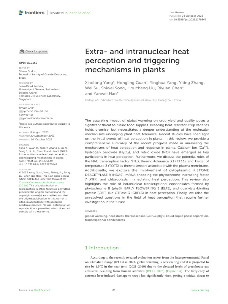 Extra - and Intranuclear Heat Perception and Triggering Mechanisms in ...