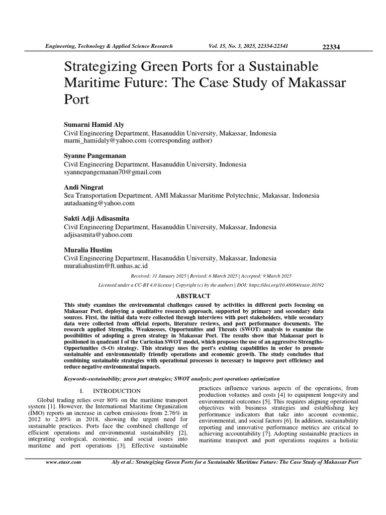 Strategizing Green Ports For A Sustainable Maritim | PDF | Swot ...