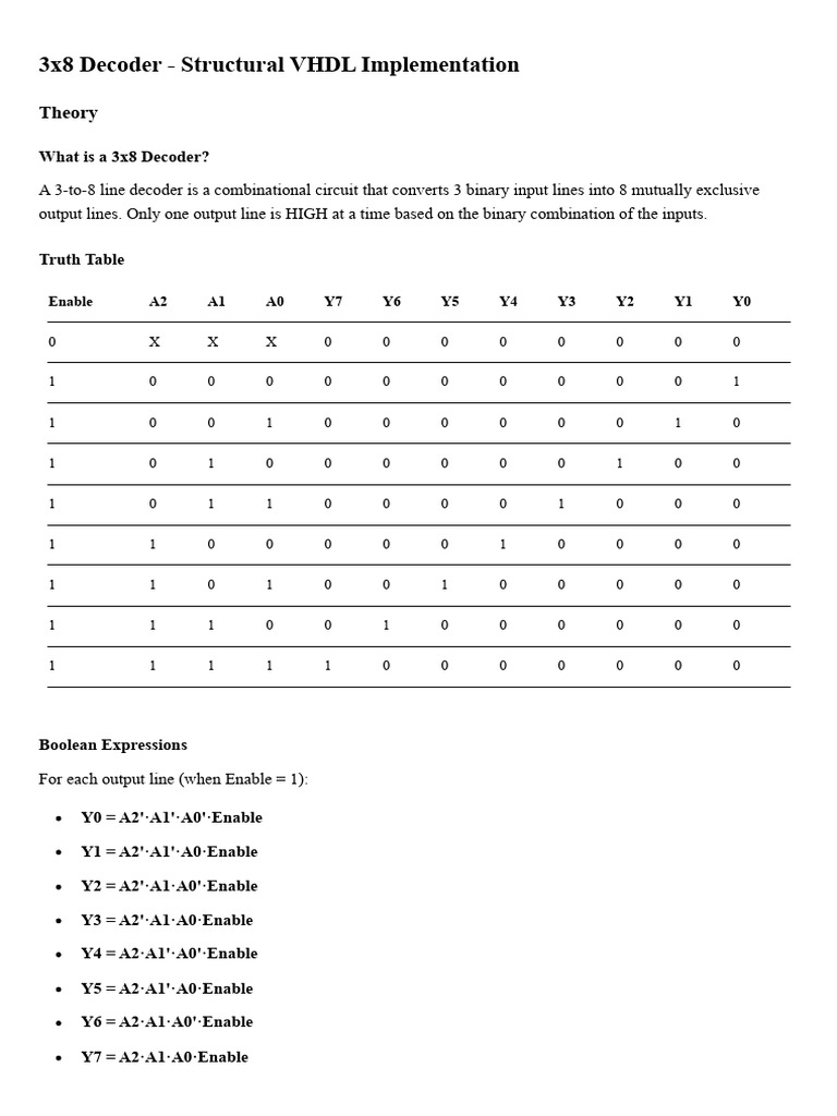 VHDL Implementation of 3x8 Decoder | PDF | Vhdl | Computer Engineering