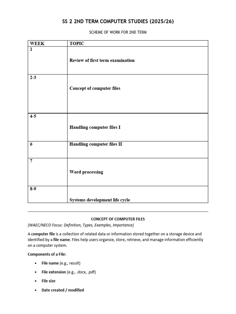 2nd Term Computer Studies Curriculum | PDF | Computer File | Internet