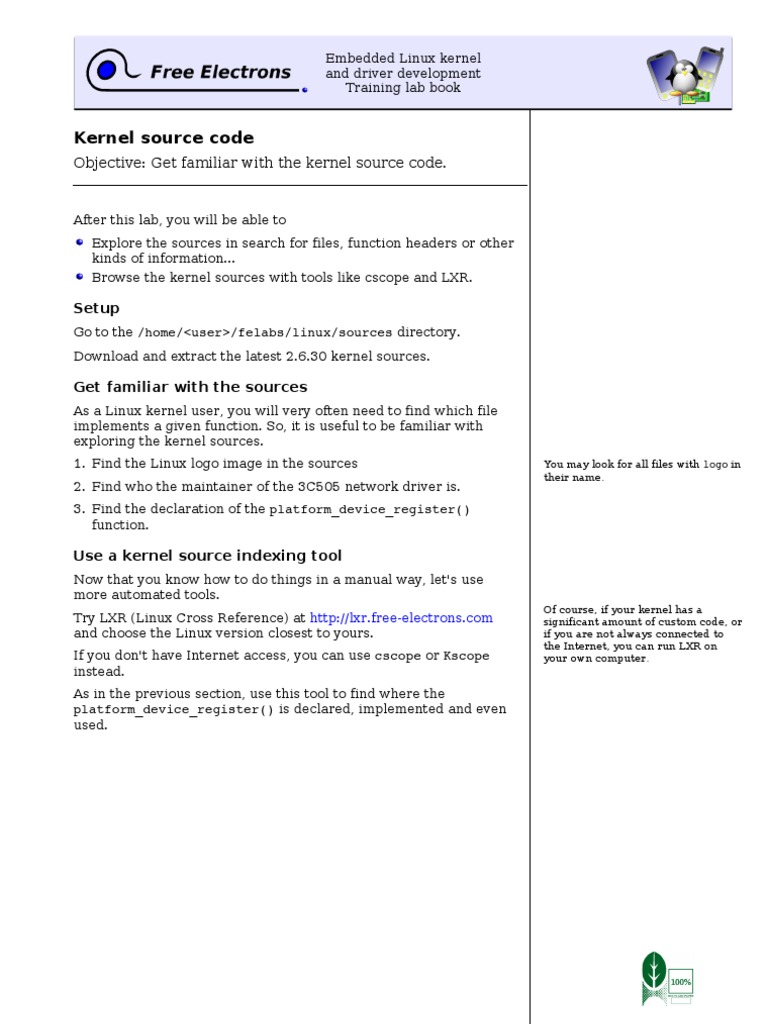 Embedded Linux Kernel And Drivers Labs Pdf Linux Distribution Device Driver