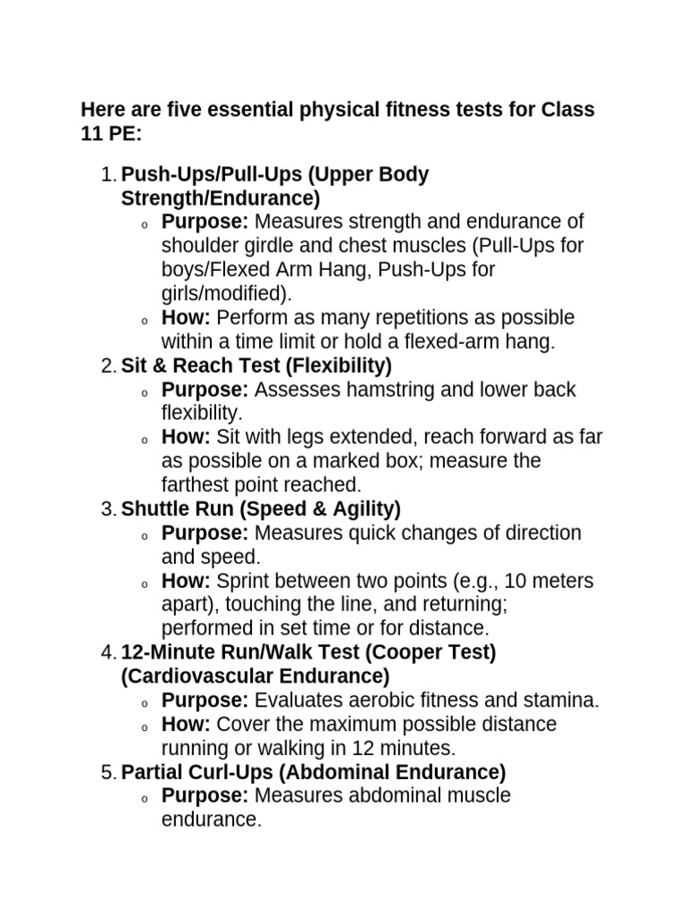 Here Are Five Essential Physical Fitness Tests for Class 11 PE | PDF ...