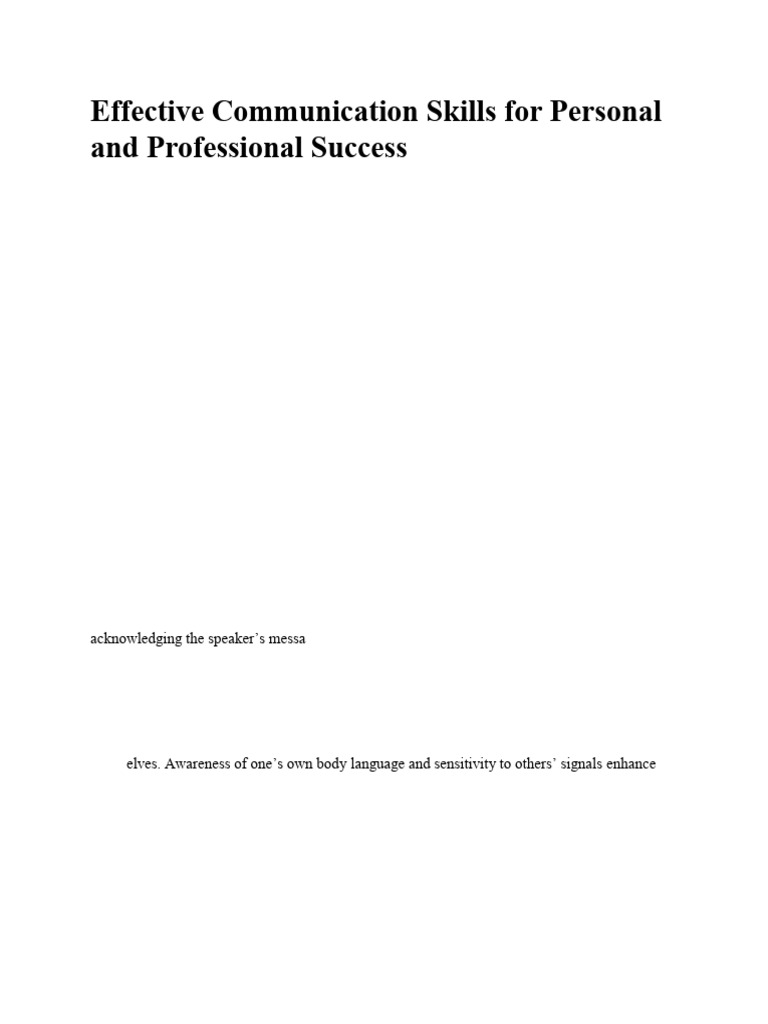 Effective Communication Skills for Personal and Professional Success ...