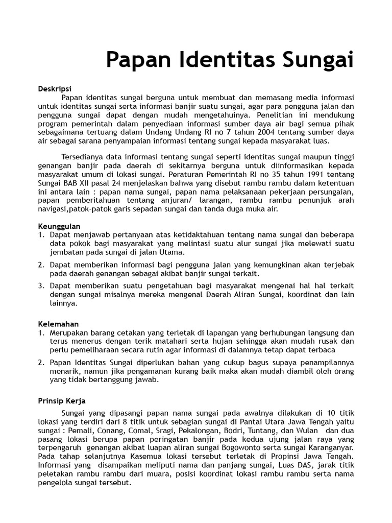 Papan Identitas Sungai dan Informasi Banjir | PDF
