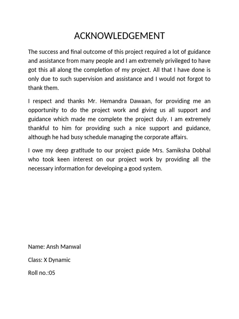 Project Acknowledgement and Gratitude | PDF