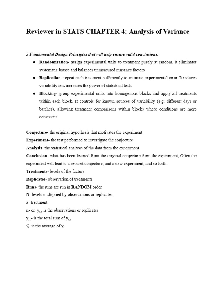 ANOVA Principles and Methods Explained | PDF | Experiment | Variance